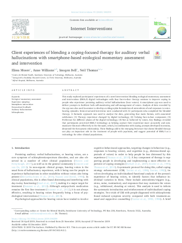 (PDF) Client experiences of blending a coping-focused therapy for auditory verbal hallucinations ...