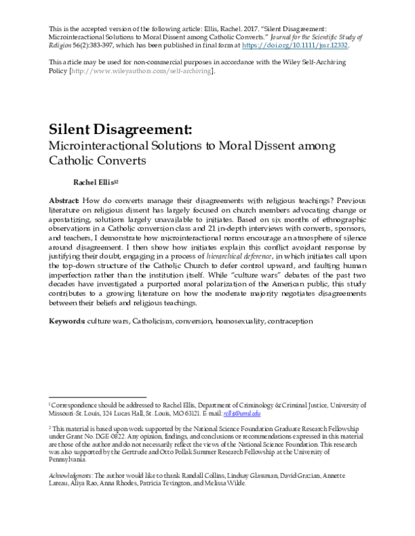 (PDF) Silent Disagreement: Microinteractional Solutions to Moral ...