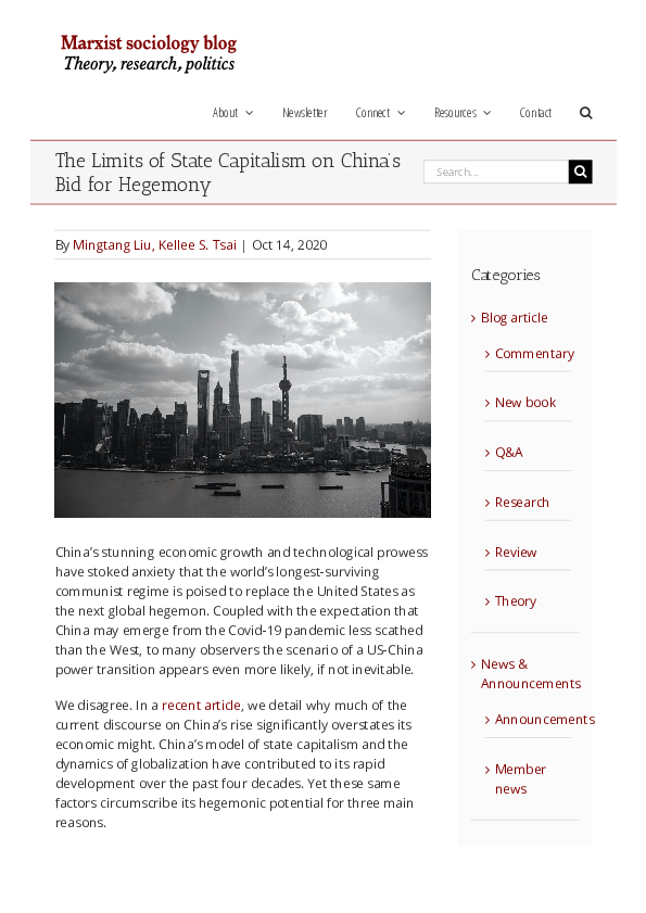 (PDF) China's State Capitalism and Hegemony Limitations