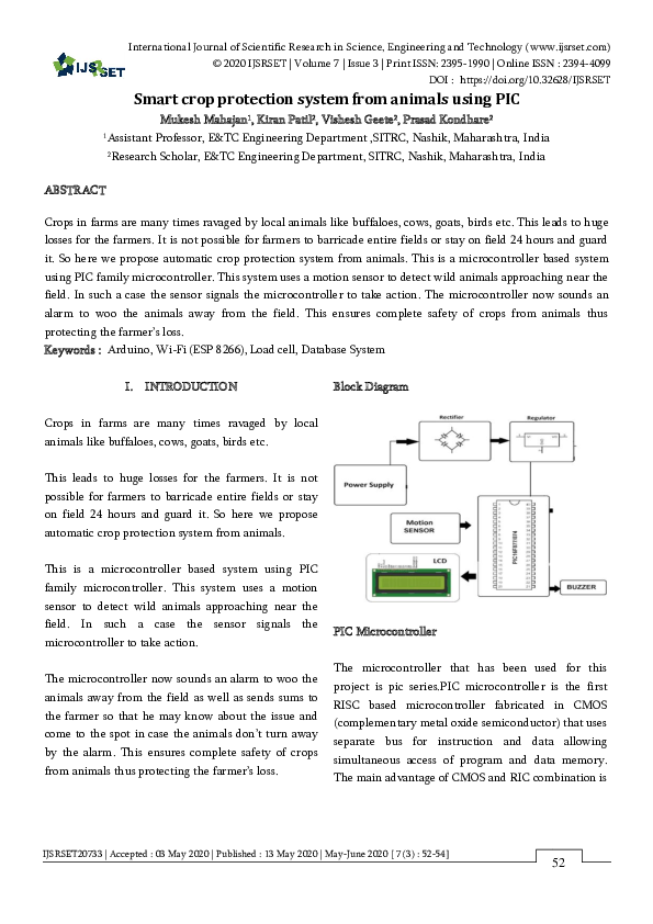 (PDF) Smart Crop Protection System from Animals using PIC