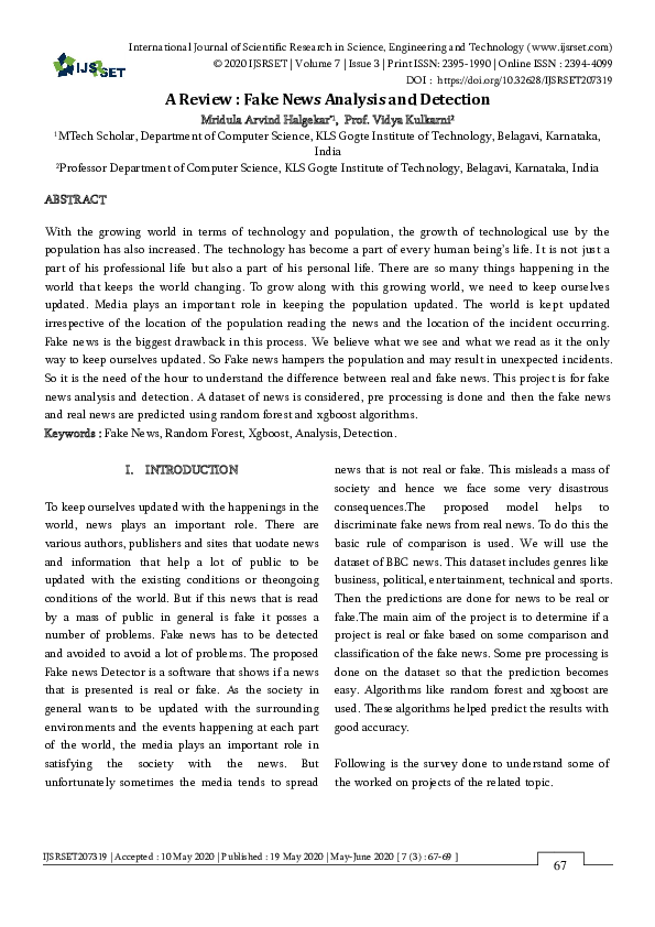 (PDF) A Review : Fake News Analysis and Detection
