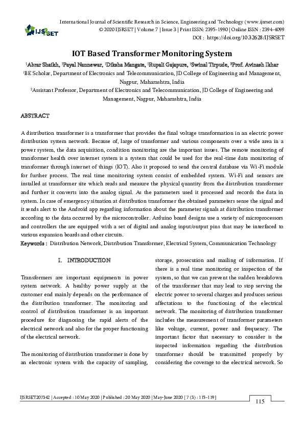 (PDF) IOT Based Transformer Monitoring System