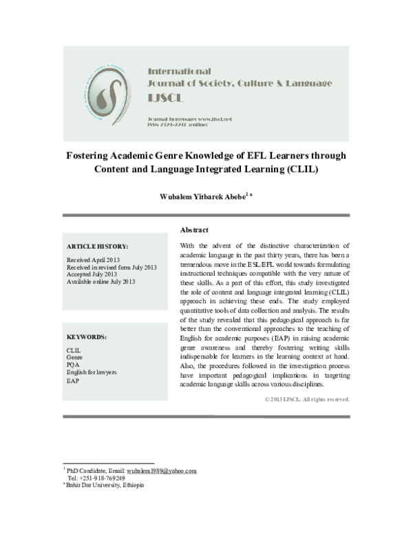 (PDF) Fostering Academic Genre Knowledge of EFL Learners through ...