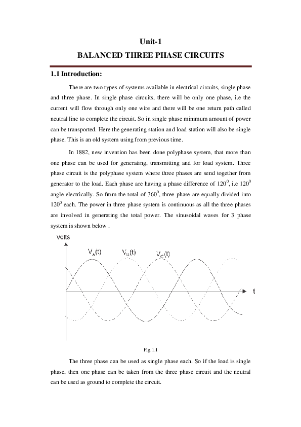 Pdf Unit 1 Balanced Three Phase Circuits