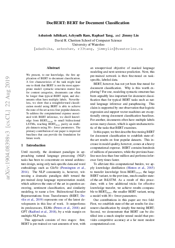(PDF) DocBERT: BERT for Document Classification
