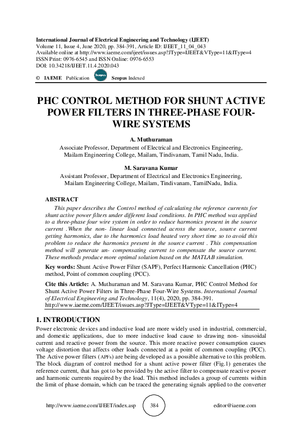 (PDF) PHC CONTROL METHOD FOR SHUNT ACTIVE POWER FILTERS IN THREE-PHASE ...