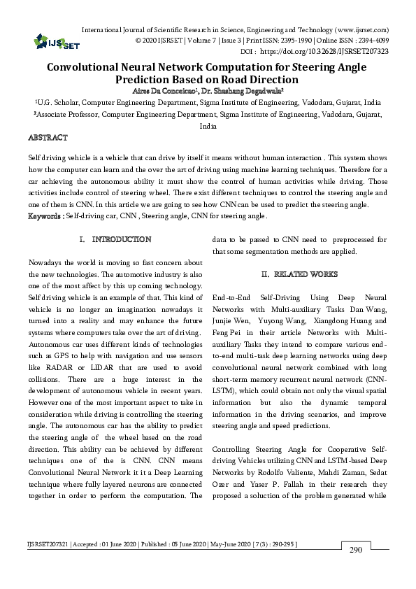 (PDF) Convolutional Neural Network Computation for Steering Angle Prediction Based on Road Direction
