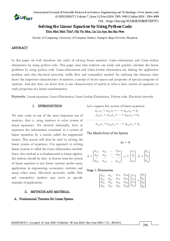 (PDF) Solving the Linear Equation by Using Python Code