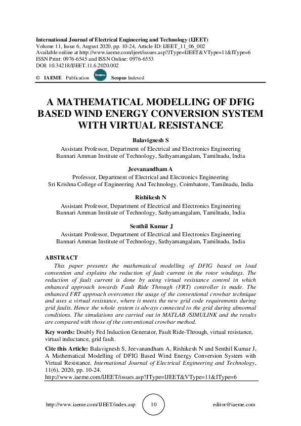 (PDF) A MATHEMATICAL MODELLING OF DFIG BASED WIND ENERGY CONVERSION SYSTEM WITH VIRTUAL RESISTANCE