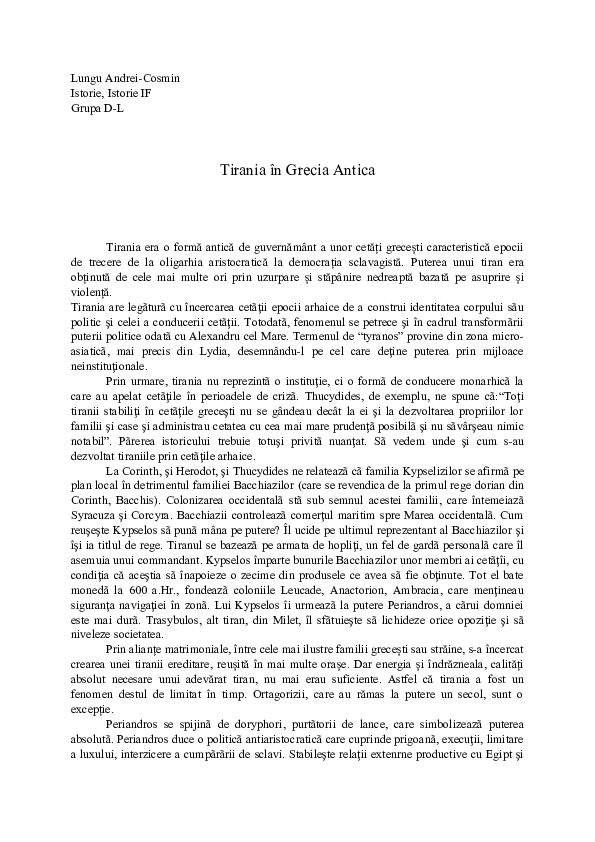(DOC) Tirania in Grecia Antica text diacritice