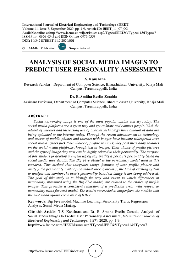 (PDF) Analysis of Social Media Images to Predict User Personality ...