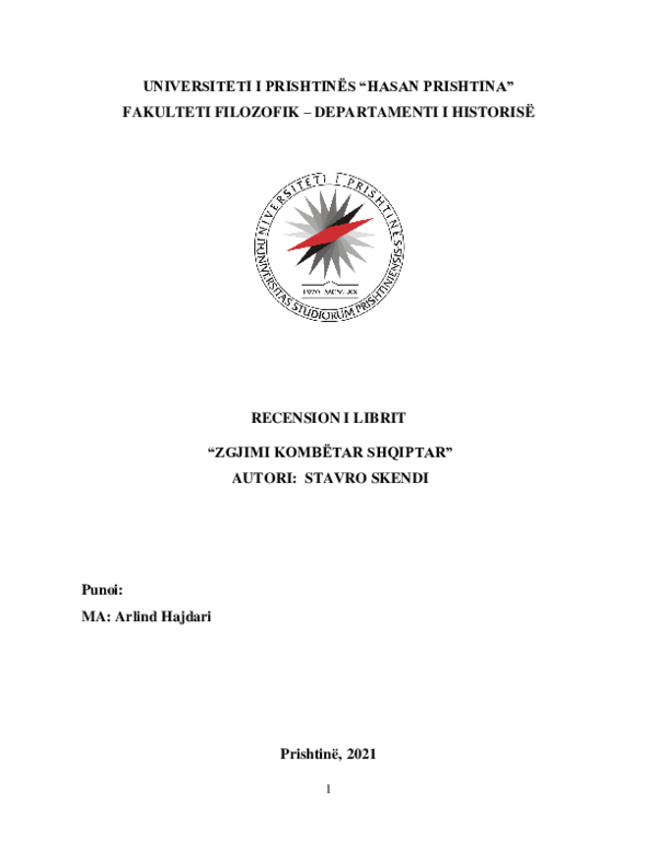 (PDF) Recension i librit "Zgjimi Kombëtar Shqiptar" - Stavro Skendi