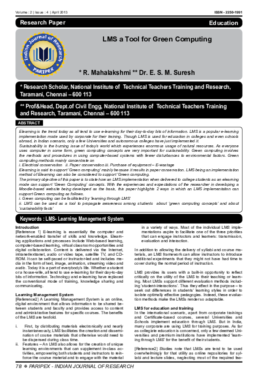 (PDF) 78 X PARIPEX -INDIAN JOURNAL OF RESEARCH LMS a Tool for Green ...