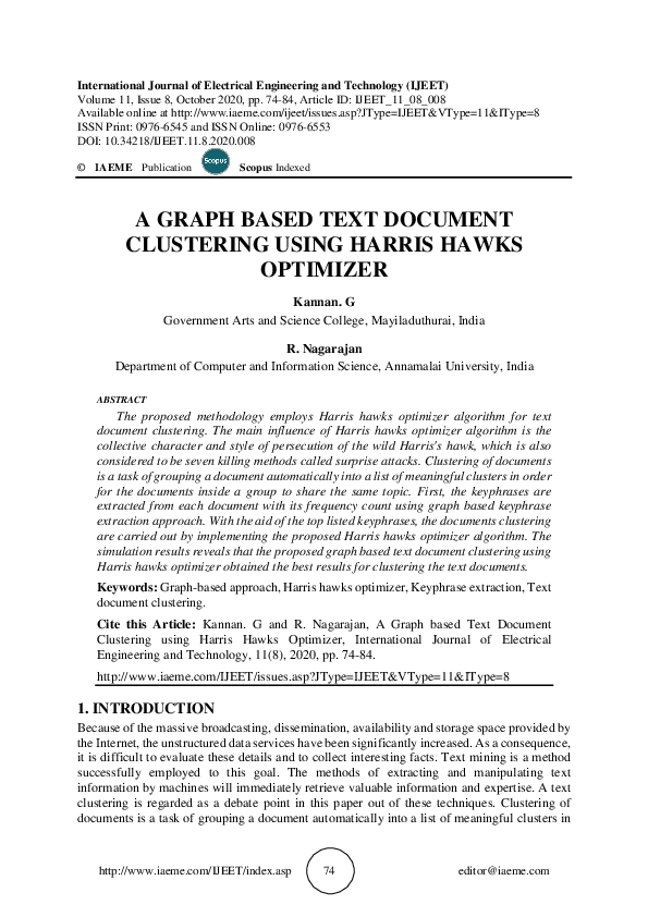 (PDF) , A Graph based Text Document Clustering using Harris Hawks Optimizer | IAEME Publication ...