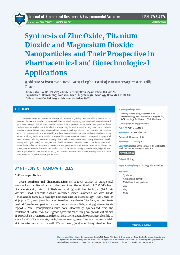 (PDF) Synthesis of Zinc Oxide, Titanium Dioxide and Magnesium Dioxide Nanoparticles and Their ...