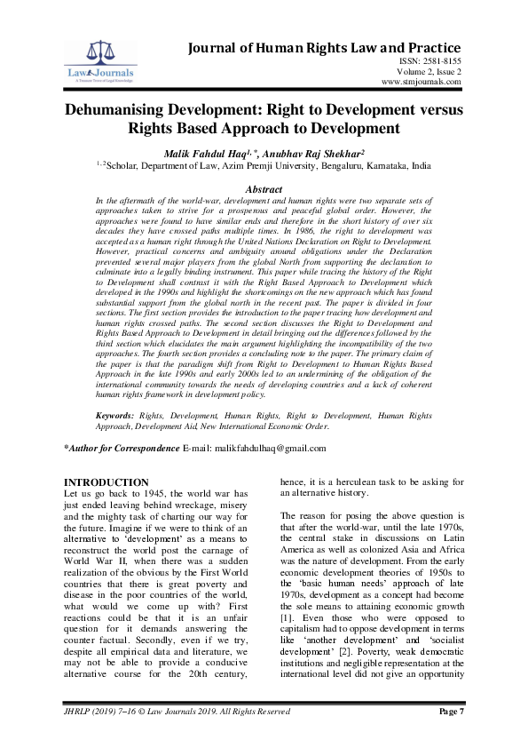(PDF) Right to Development versus Rights Based Approach to Development