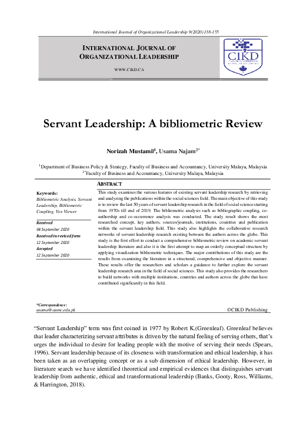 (PDF) Servant Leadership: A bibliometric Review 2