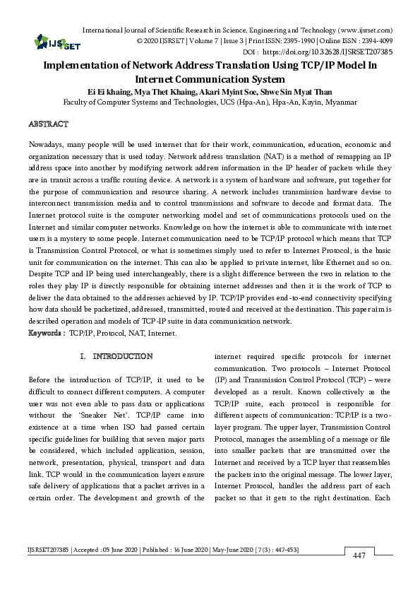 (PDF) Implementation of Network Address Translation Using TCP/IP Model ...