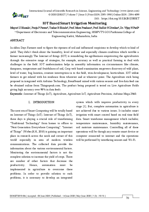 (PDF) IOT Based Smart Irrigation Monitoring