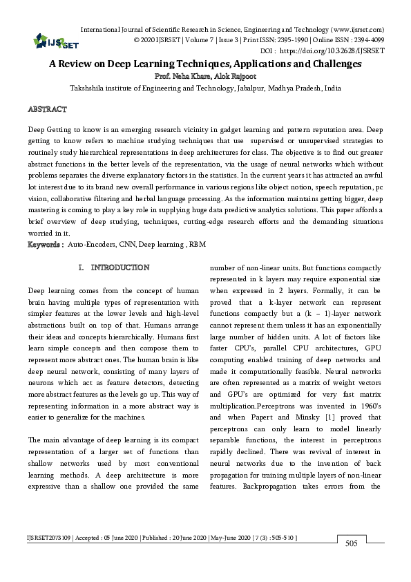 (PDF) A Review on Deep Learning Techniques, Applications and Challenges ...