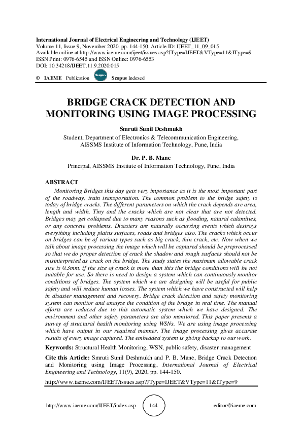(PDF) BRIDGE CRACK DETECTION AND MONITORING USING IMAGE PROCESSING