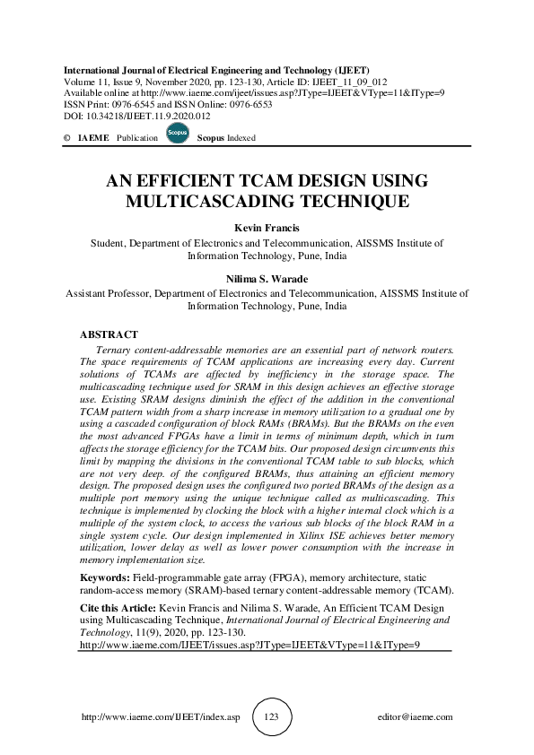 (PDF) An Efficient TCAM Design using Multicascading Technique
