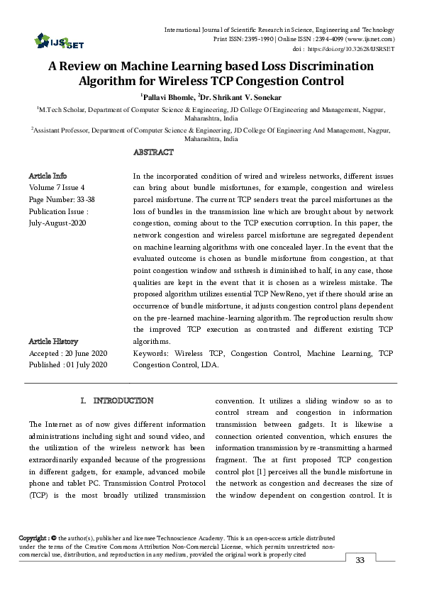 (PDF) A Review on Machine Learning based Loss Discrimination Algorithm for Wireless TCP ...