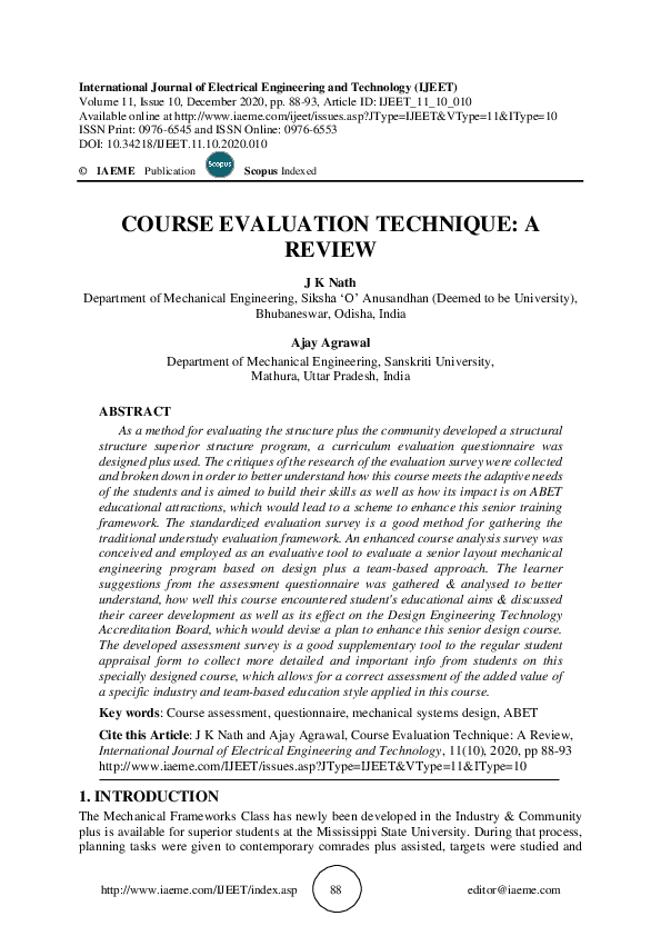 (PDF) Course Evaluation Technique: A Review