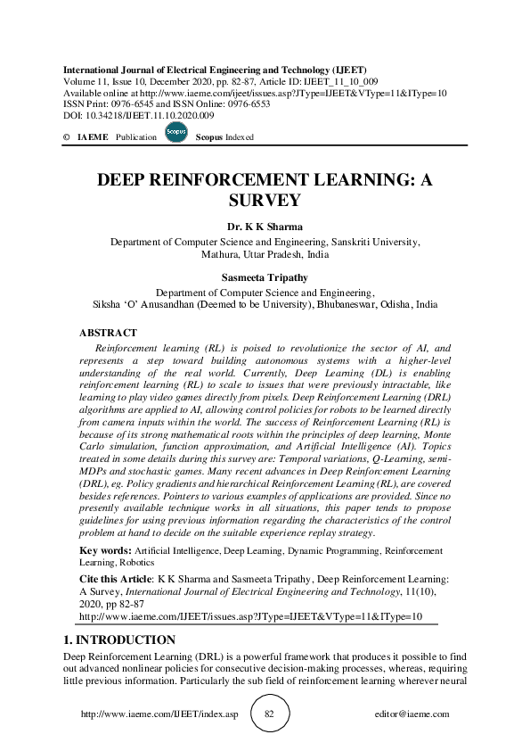 (PDF) DEEP REINFORCEMENT LEARNING: A SURVEY