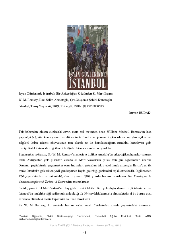 (PDF) Sir William Mitchell Ramsay- İsyan Günlerinde İstanbul: Bir ...