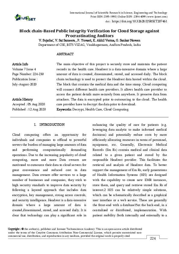 (PDF) Block chain-Based Public Integrity Verification for Cloud Storage against Procrastinating ...