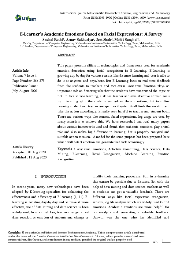 (PDF) E-Learner's Academic Emotions Based on Facial Expressions : A Survey