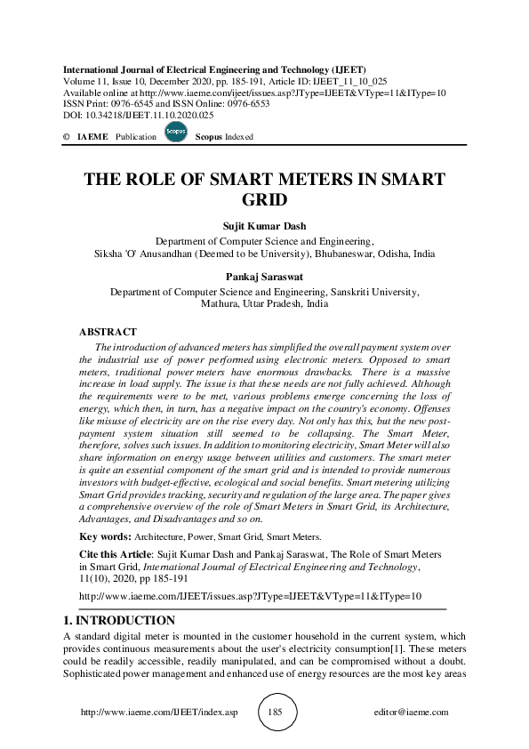 (PDF) The Role of Smart Meters in Smart Grid