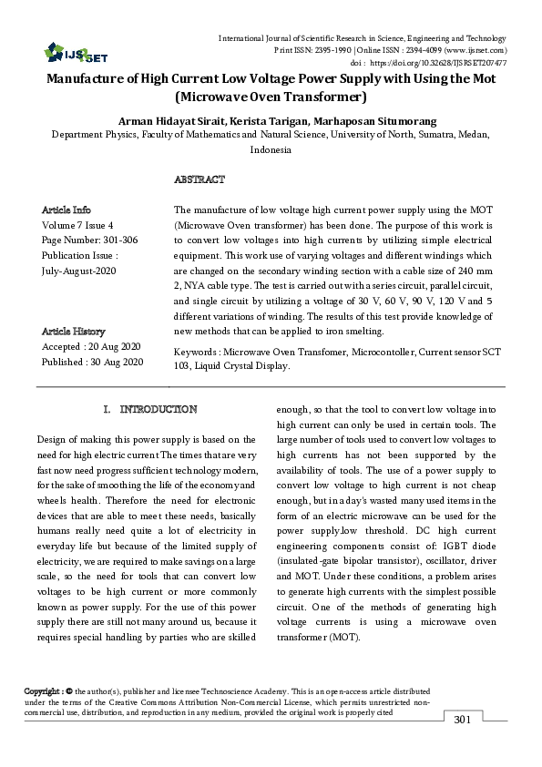 (PDF) Manufacture of High Current Low Voltage Power Supply with Using ...