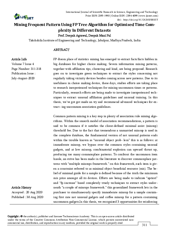 Pdf Mining Frequent Pattern Using Fp Tree Algorithm For Optimised