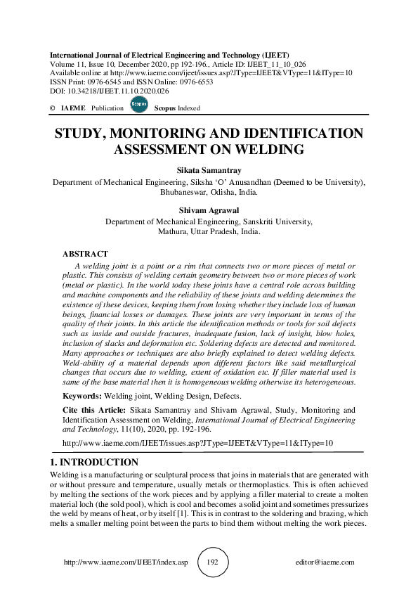 (PDF) STUDY, MONITORING AND IDENTIFICATION ASSESSMENT ON WELDING