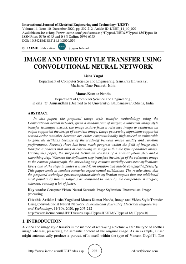 (PDF) Image and Video Style Transfer Using Convolutional Neural Network