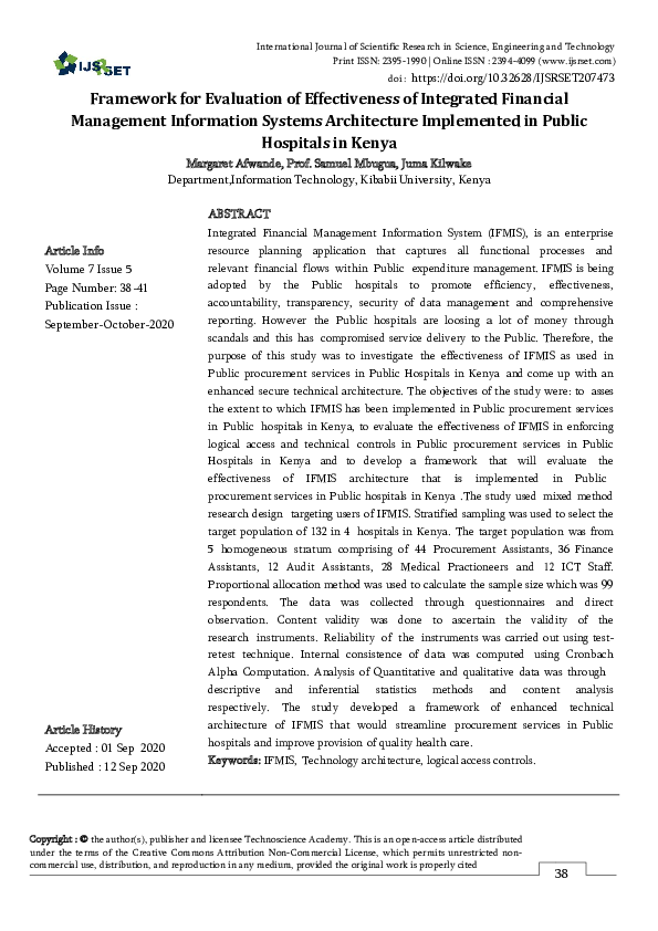 (PDF) Framework for Evaluation of Effectiveness of Integrated Financial Management Information ...