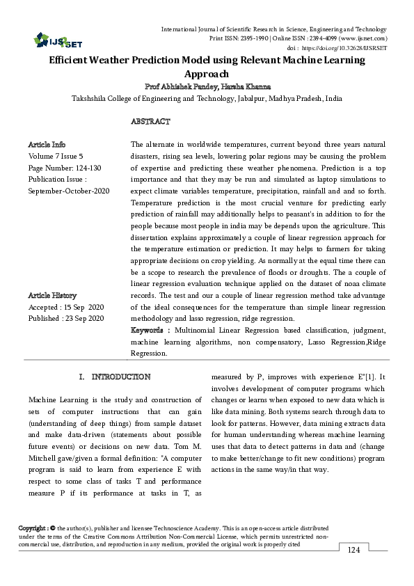 (PDF) Efficient Weather Prediction Model using Relevant Machine ...