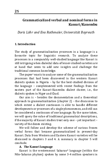 (PDF) Grammaticalized verbal and nominal forms in Kanuri/Kanembu