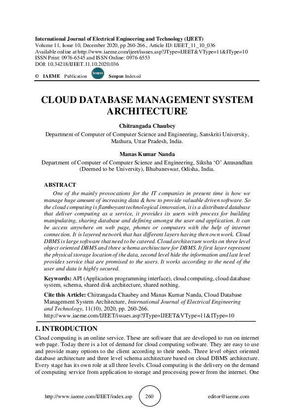 (PDF) Cloud Database Management System Architecture