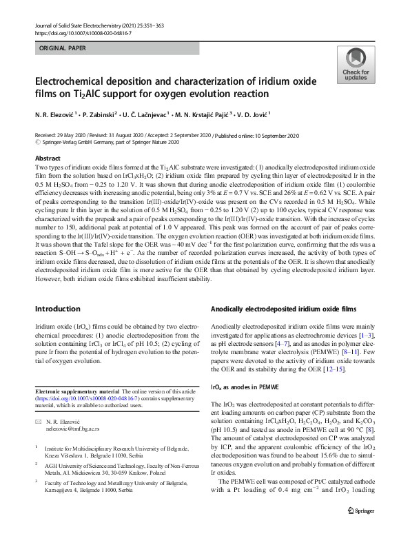 (PDF) Electrochemical deposition and characterization of iridium oxide ...