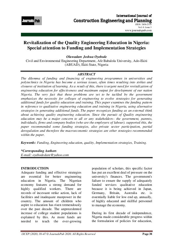 (PDF) Revitalization of the Quality Engineering Education in Nigeria ...
