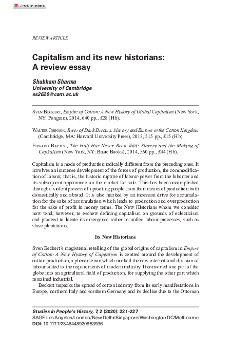 (PDF) Capitalism and its new historians: A review essay