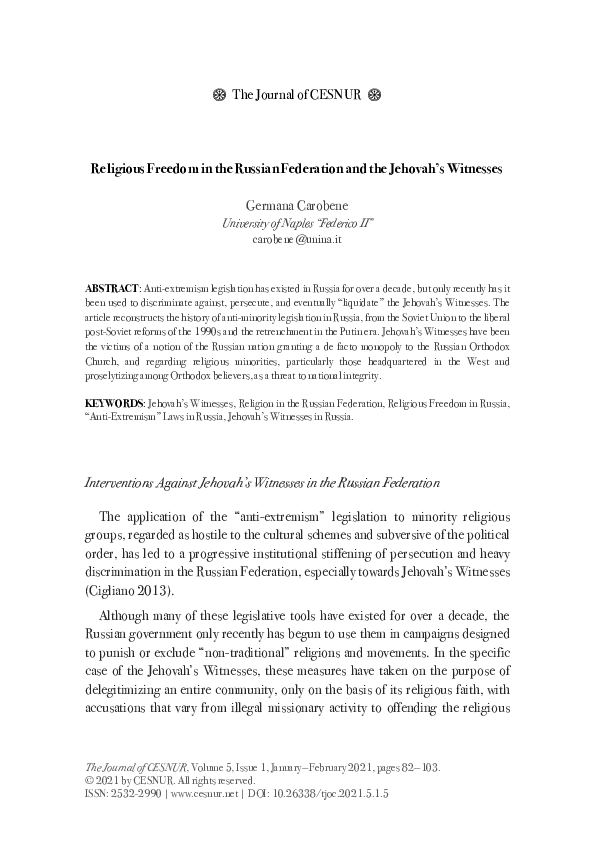 (PDF) Religious Freedom in the Russian Federation and the Jehovah's ...