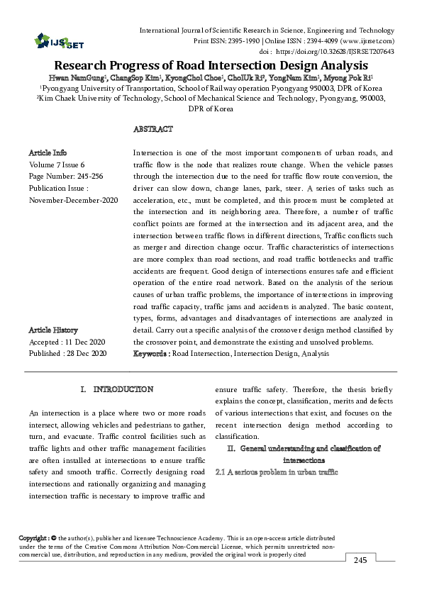 (PDF) Research Progress of Road Intersection Design Analysis