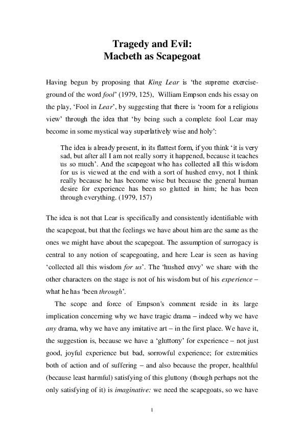 (PDF) Tragedy and Evil: Macbeth as Scapegoat