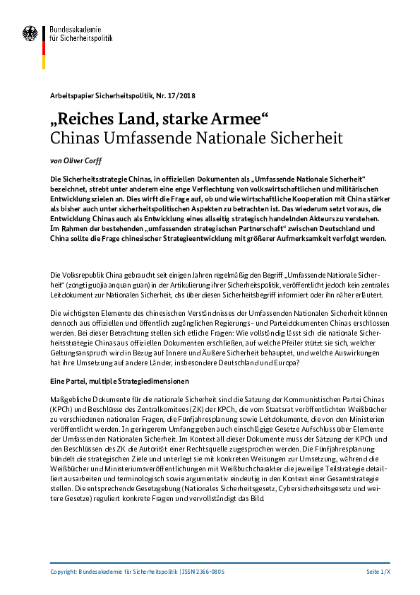 (PDF) „Reiches Land, starke Armee“ : Chinas Umfassende Nationale ...
