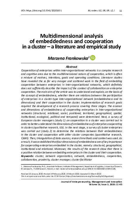 (PDF) Multidimensional analysis of embeddedness and cooperation in a ...