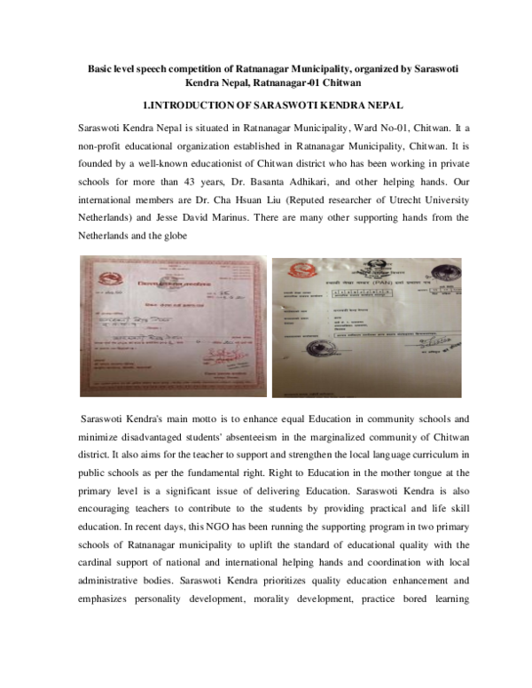 (PDF) Basic level speech competition of Ratnanagar Municipality ...